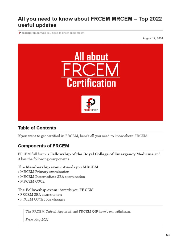 FRCEM & MRCEM Certification Guide | PDF