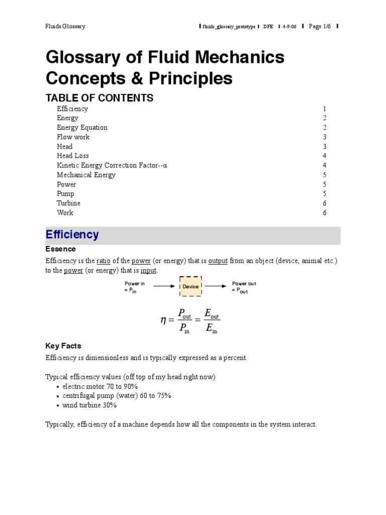 Fluids Glossary Prototype | PDF | Power (Physics) | Fluid Dynamics