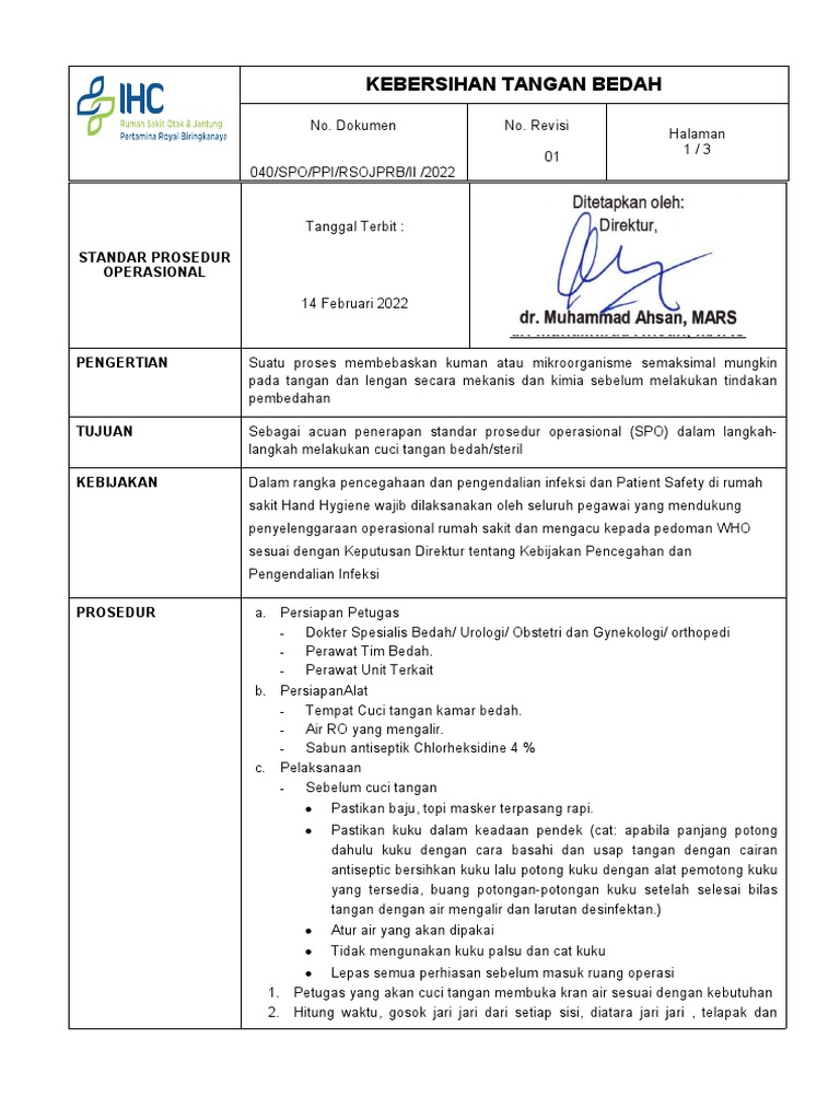 Spo Cuci Tangan Bedah | PDF