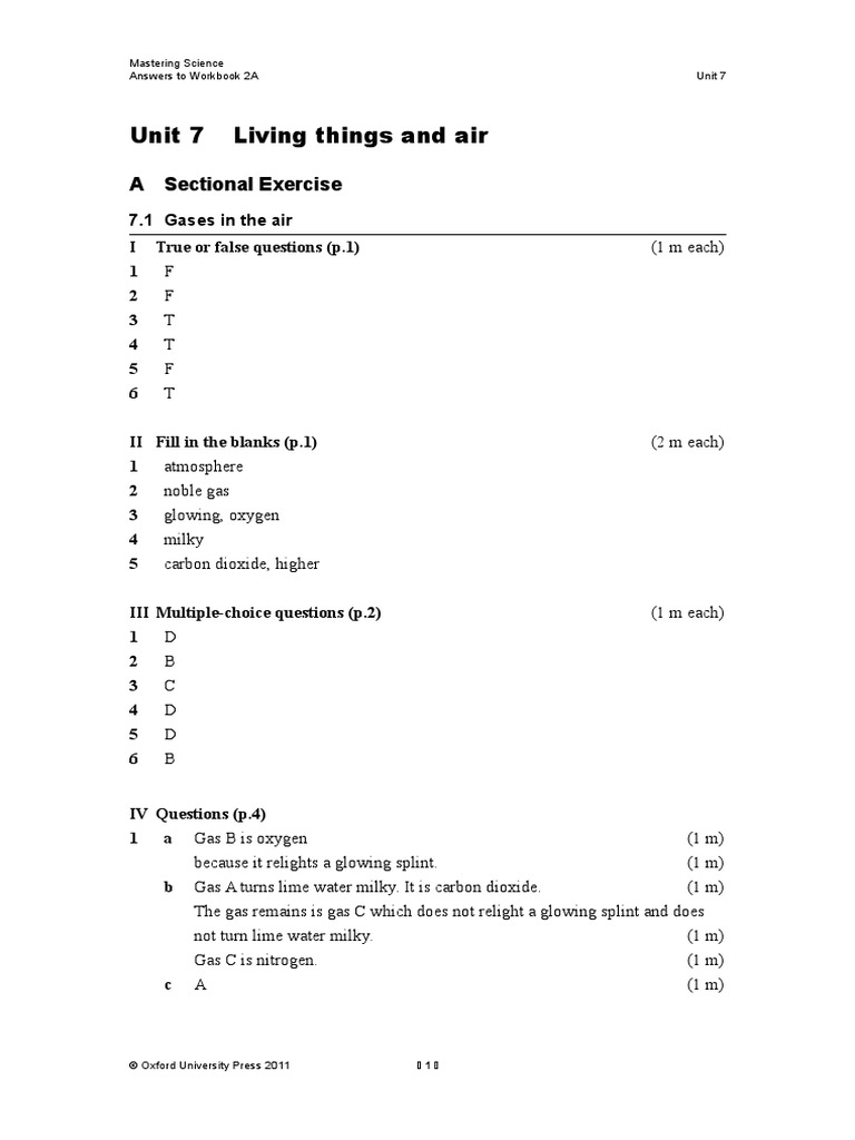 Oxford Mastering Science 2A Chapter 7 Answer | PDF | Respiratory System ...