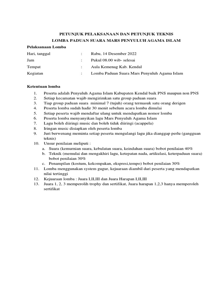 Lomba Paduan Suara Mars Penyuluh Islam | PDF