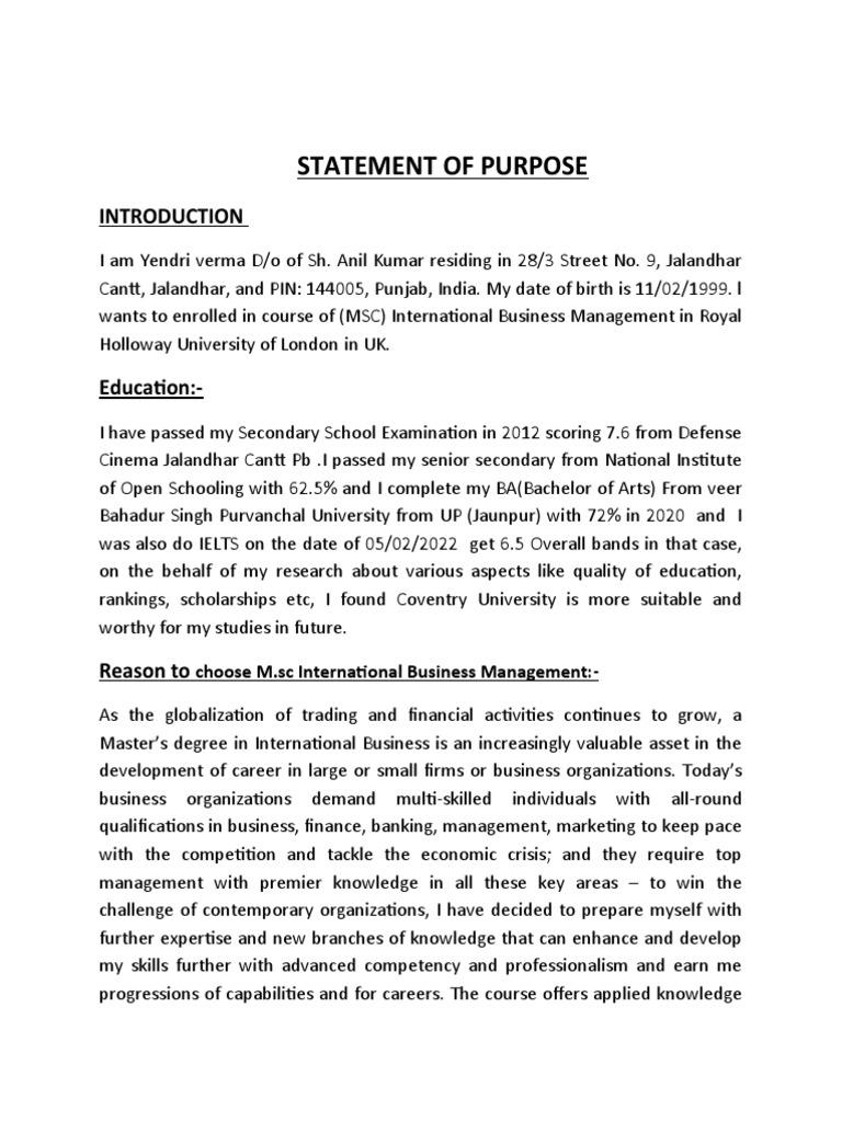 Yendri Verma RHUL SOP | PDF