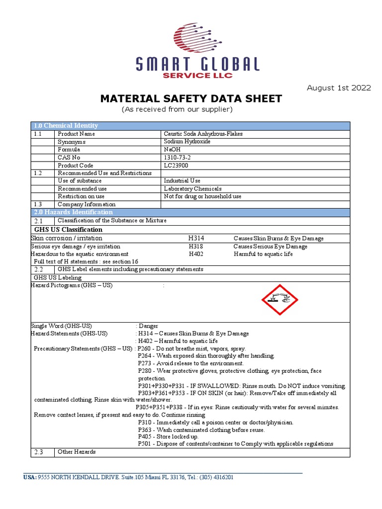 Caustic Flakes MSDS-SMART GLOBAL-KUWAIT | PDF