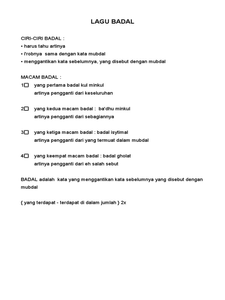 LAGU BADAL - Mbak Atik | PDF