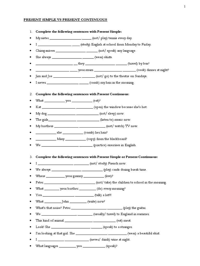 Present Simple and Continuous | PDF | Classroom
