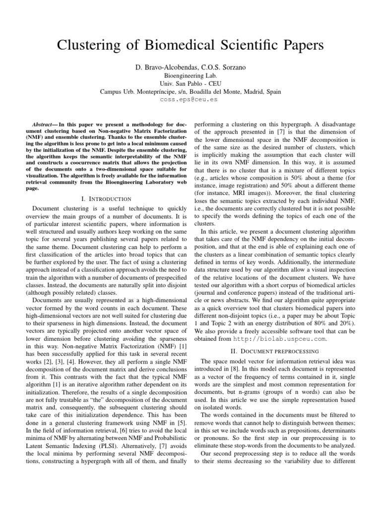 Clustering of Bio Medical Scientific Papers | PDF | Cluster Analysis ...