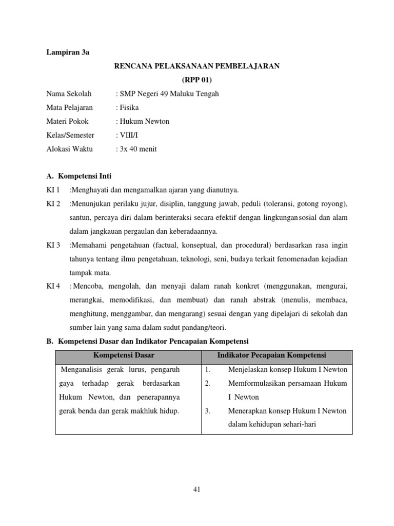 Lampiran 3a Rencana Pelaksanaan Pembelajaran (RPP 01) | PDF
