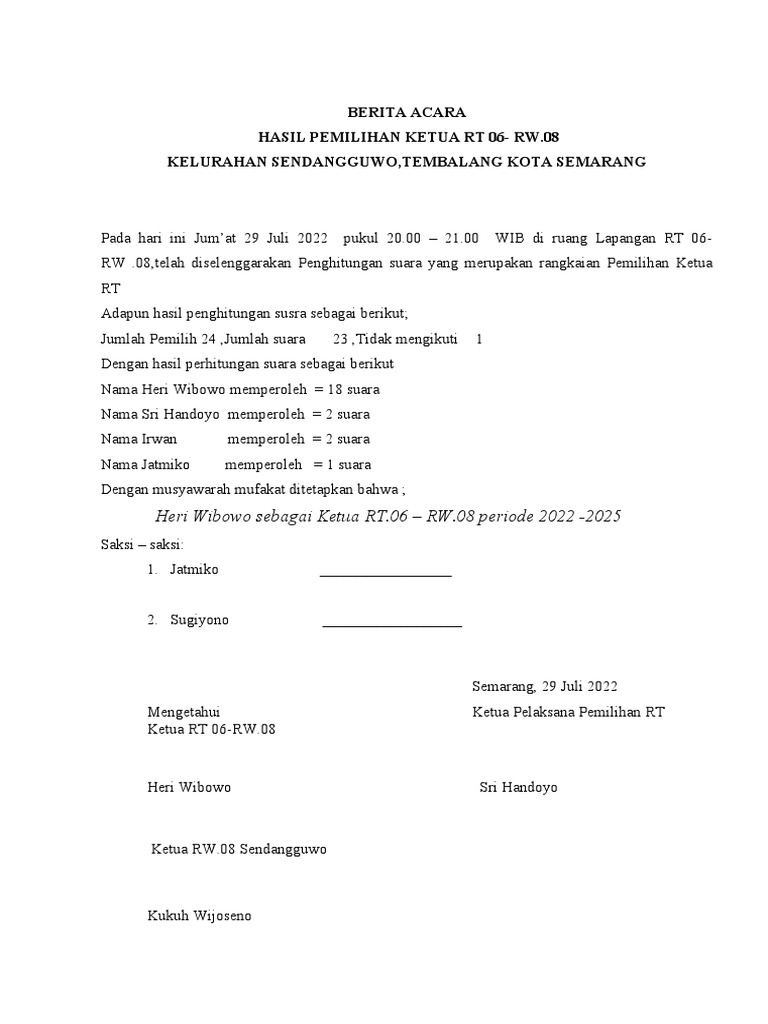 BERITA ACARA Pemilihan RT | PDF