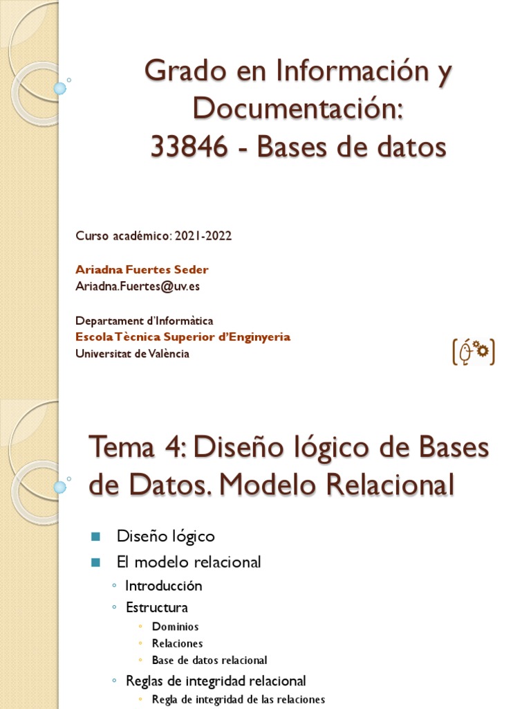 Diseño Lógico de Bases de Datos | PDF | Base de datos relacional | Bases de datos
