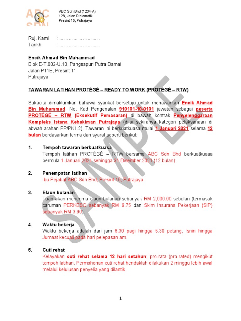 Surat Tawaran Latihan Protégé RTW | PDF