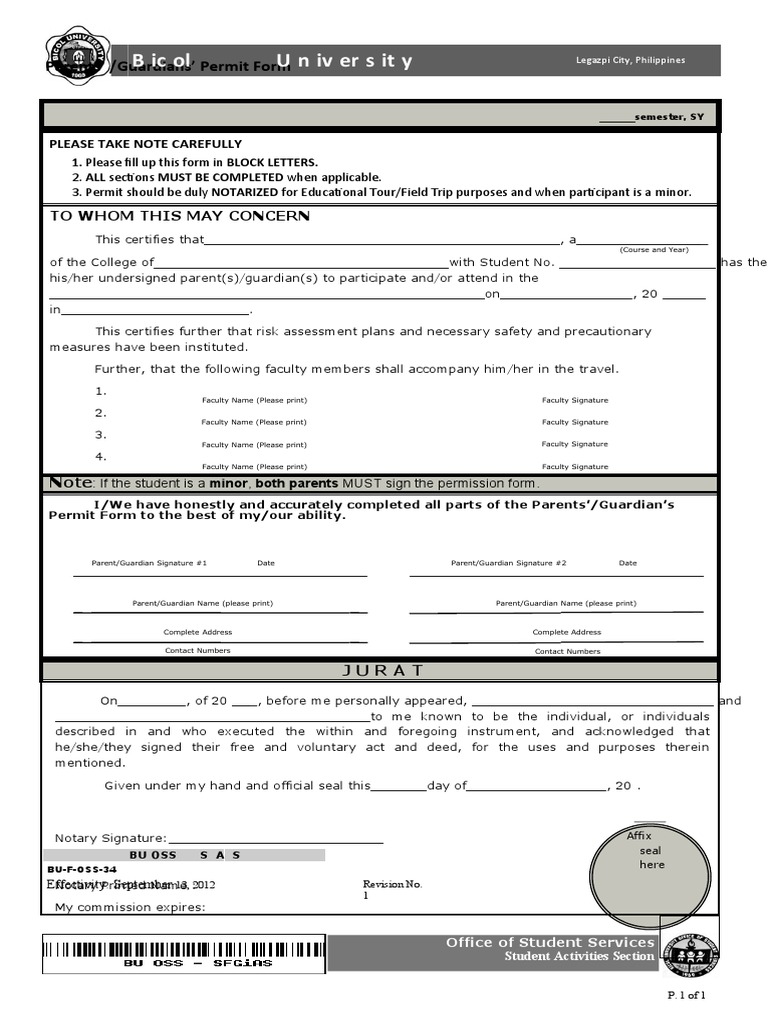 PARENTS PERMIT For NSTP DAY | PDF | Notary Public | Common Law
