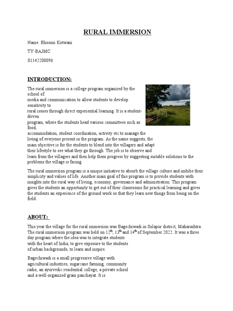 Rural Immersion Report - Bhoomi Kotwani | PDF