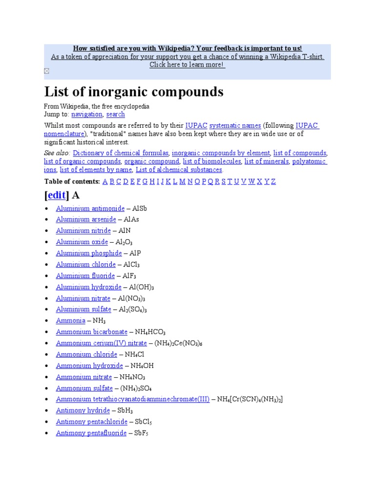 List of Inorganic Compounds: How Satisfied Are You With Wikipedia? Your ...