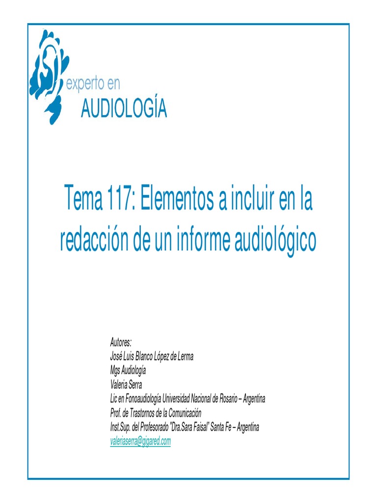Tema - 117eleentos A Incluir en La Redaccion de Un Informe Audiologico ...