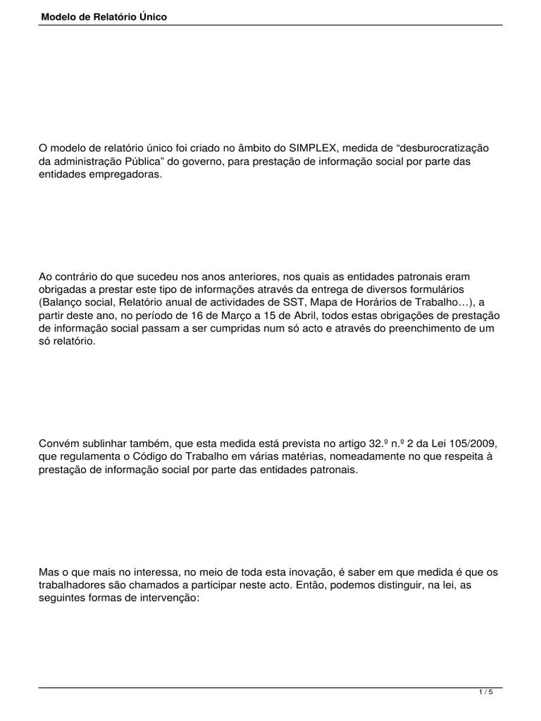 Modelo de Relatorio Unico | PDF