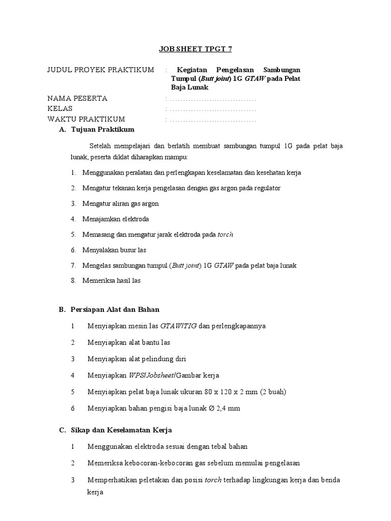 Pengelasan Butt Joint 1G GTAW Baja Lunak | PDF