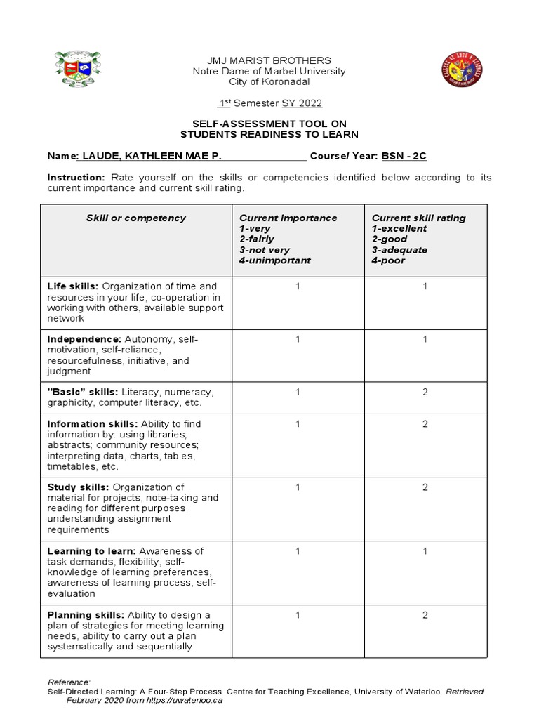 Self-Assessment on Readiness | PDF | Behavior Modification | Communication