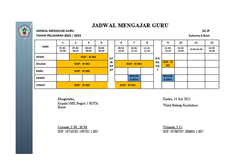 Jadwal Mengajar Guru | PDF