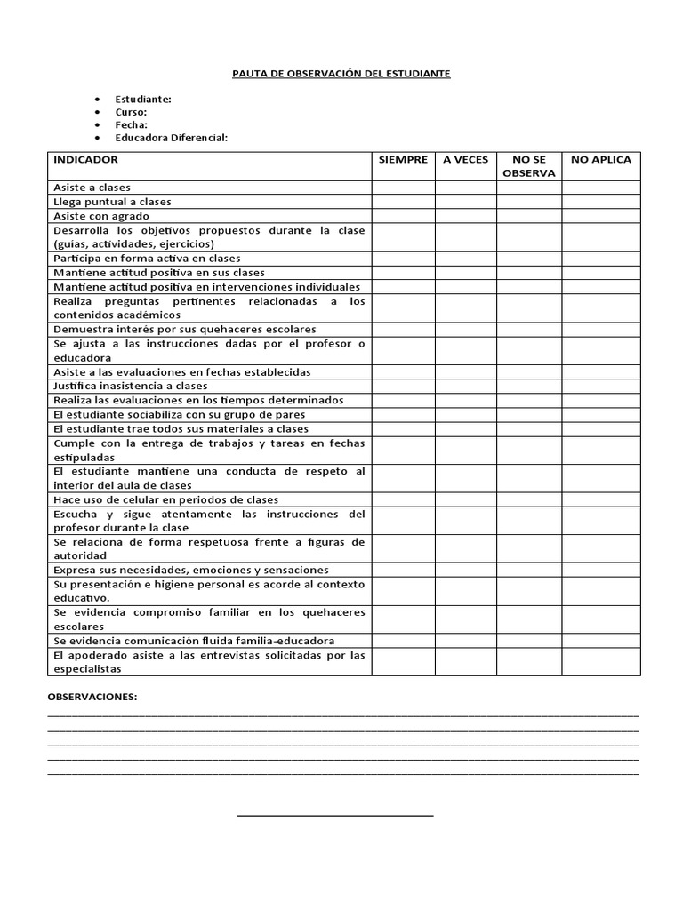 Pauta Observación | PDF