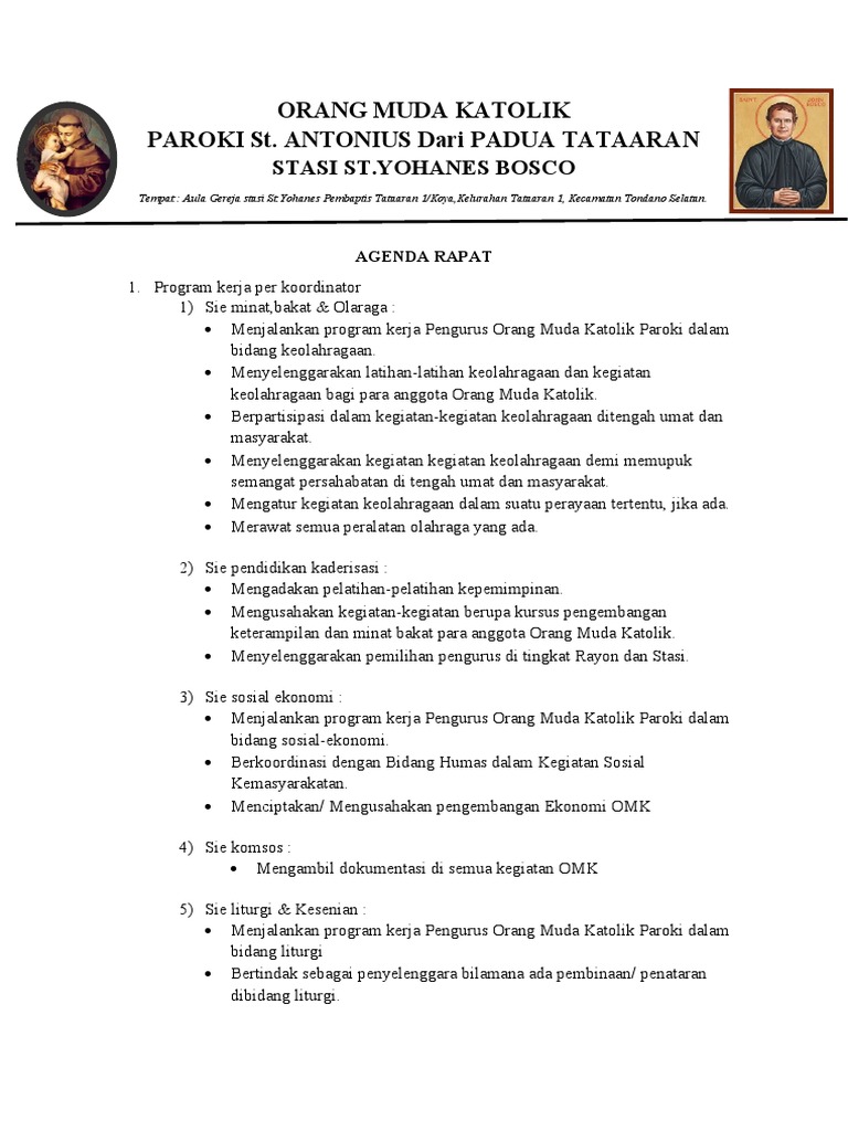 Agenda Rapat, Omk Stasi ST - Yohanes Bosco | PDF