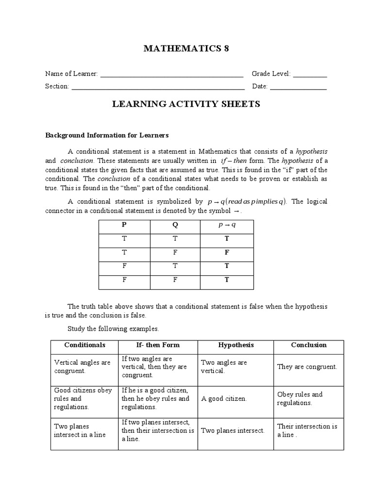 Conditional Statement Pdf Angle Perpendicular