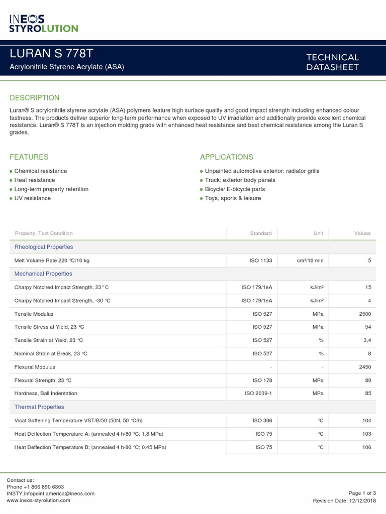 Styrolution TDS400700190196 | PDF | Film Speed | Strength Of Materials