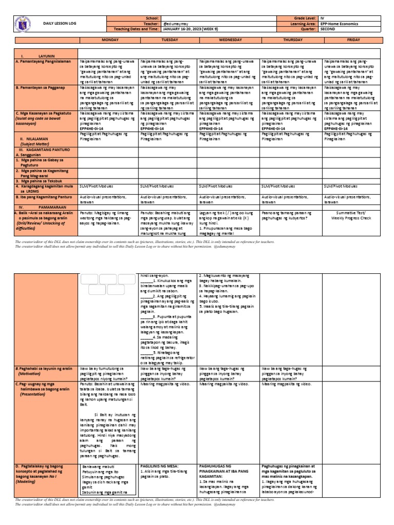 EPP4 - Home Economics - W9 - New | PDF