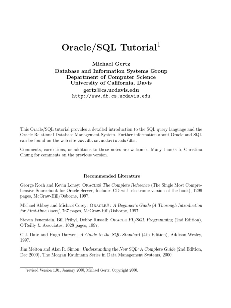 Oracle SQL Tutorial | PDF