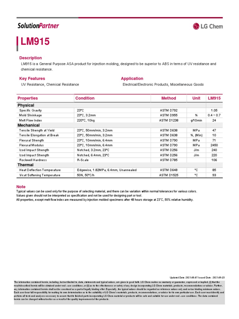 TDS ASTM LM915 Eng 210923 | PDF | Strength Of Materials | Temperature