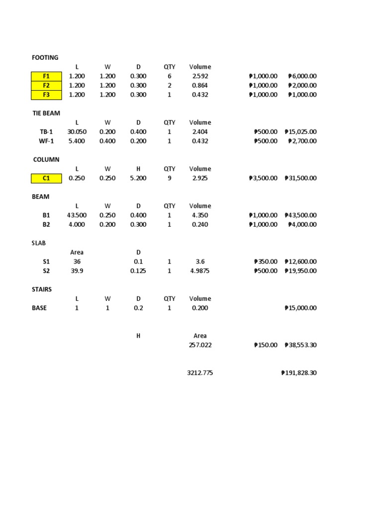 Sample Excel | PDF | Architectural Elements | Building Engineering
