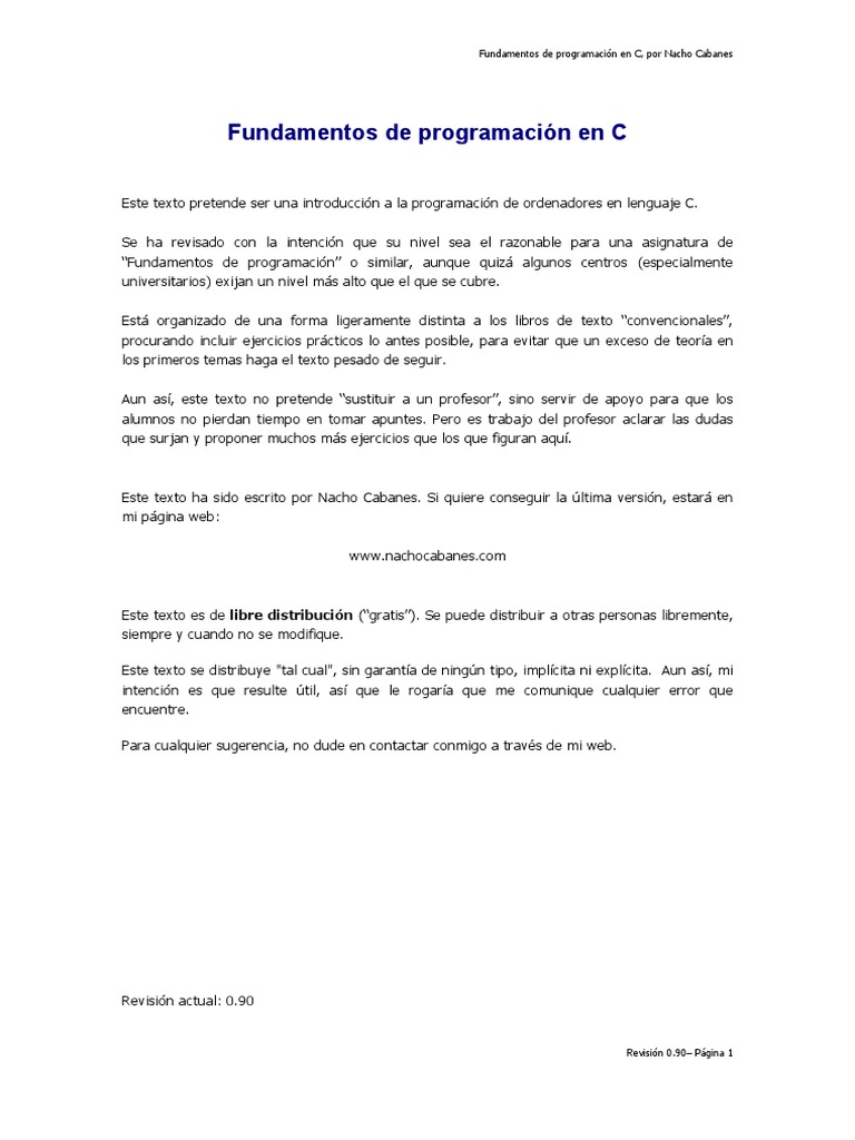 Fundamentos de Programacion en C Por Nac | PDF | Lenguaje de ...