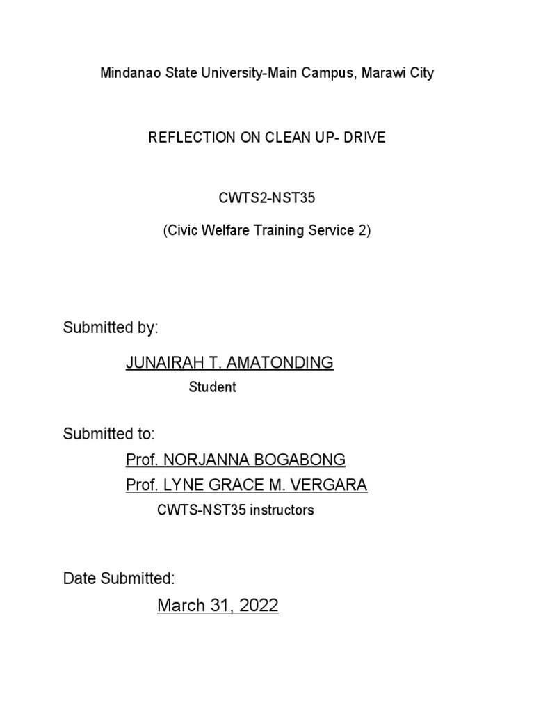 MSU Clean Up Drive Reflection | PDF