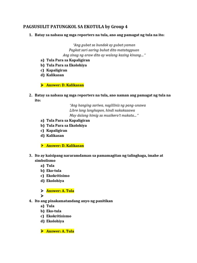 PAGSUSULIT PATUNGKOL SA EKOTULA by Group 4 | PDF