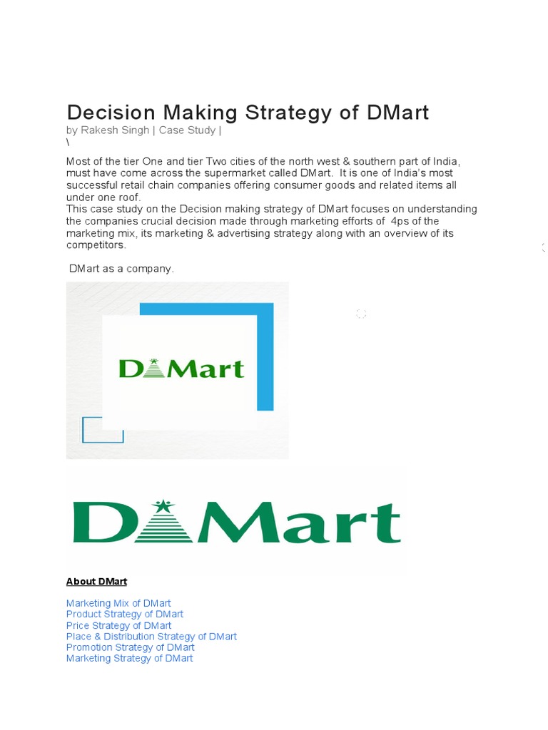 Decision Making Strategy of DMart 12 | PDF