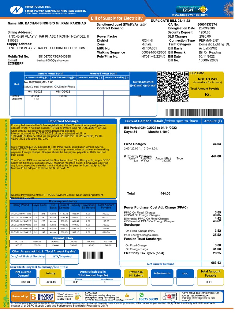 Electricity Bill | Download Free PDF | Cheque | Payments