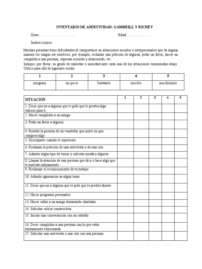 Inventario de Asertividad Gambrill Richey Editado | PDF