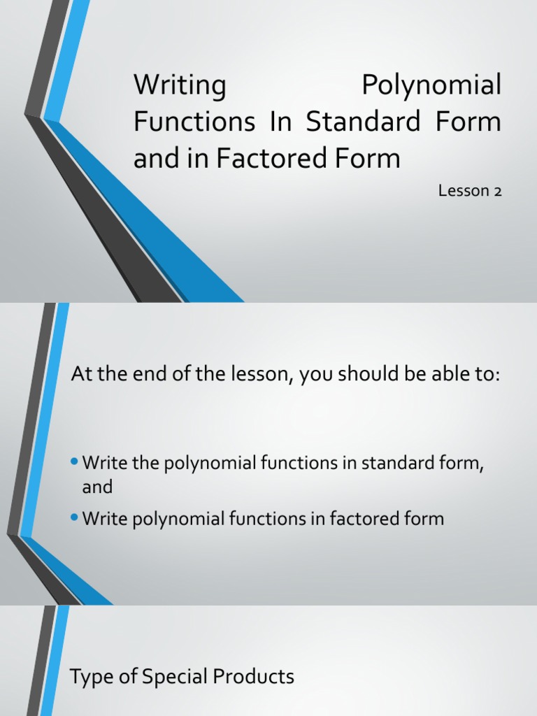 Writing Polynomial Functions in Standard Form and in 1 | PDF