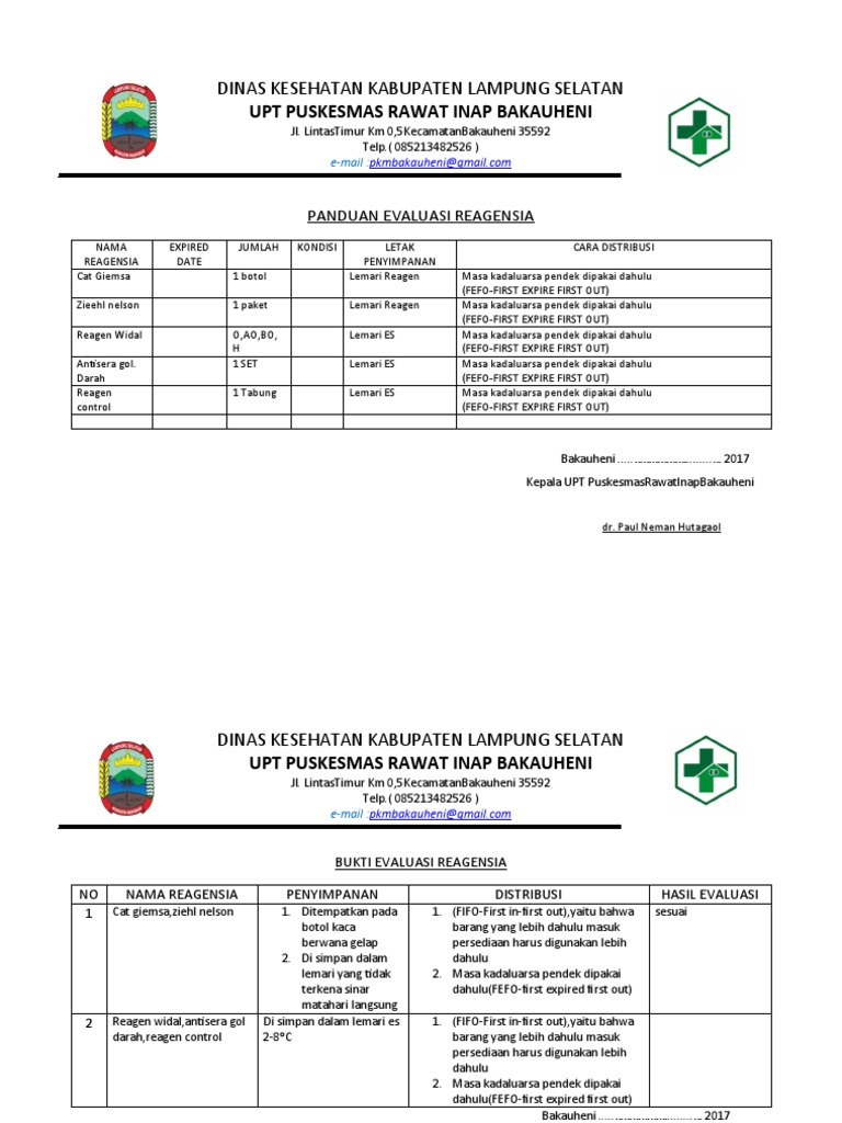 Contoh Panduan Evaluasi Reagensia | PDF