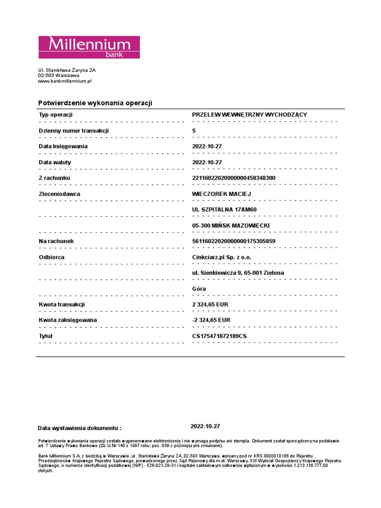 Potwierdzenie Przelewu | PDF