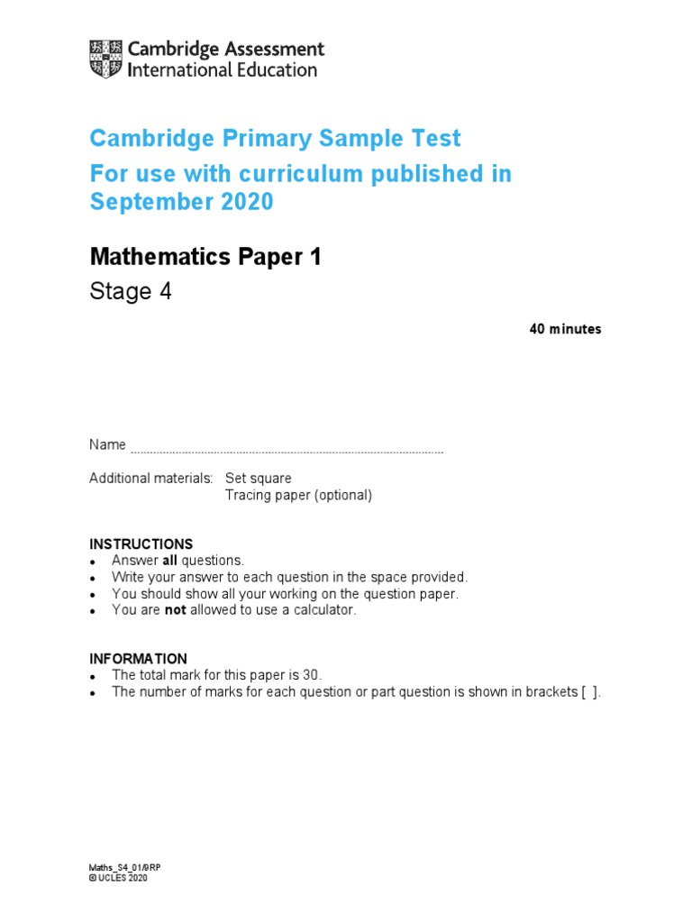 Mathematics Stage 4 Sample QN Paper 1 - 2020 | PDF | Geometry | Mathematics