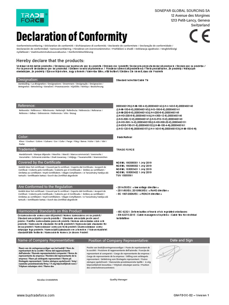 QM-DOC-TRADEFORCE-Cable Tie - Chile PART 1-Signed | PDF
