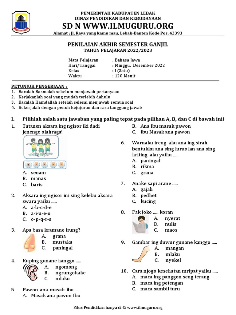 Soal Pas Bahasa Jawa Kelas 1 SD | PDF