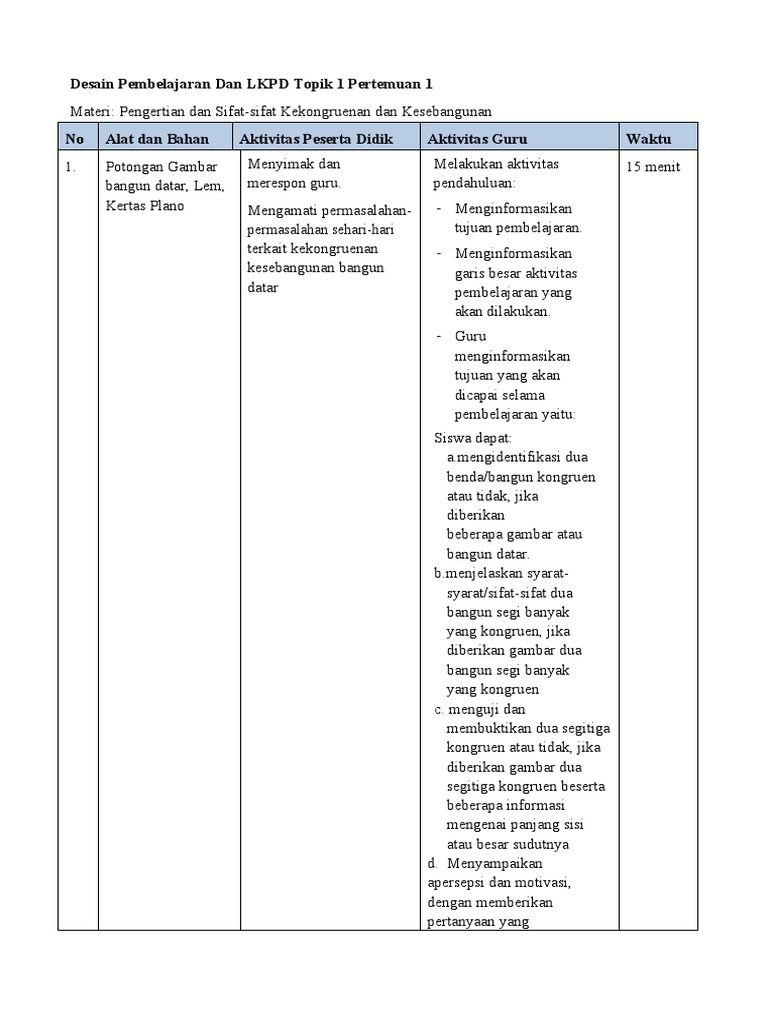 Kekongruenan & Kesebangunan: LKPD 1 | PDF