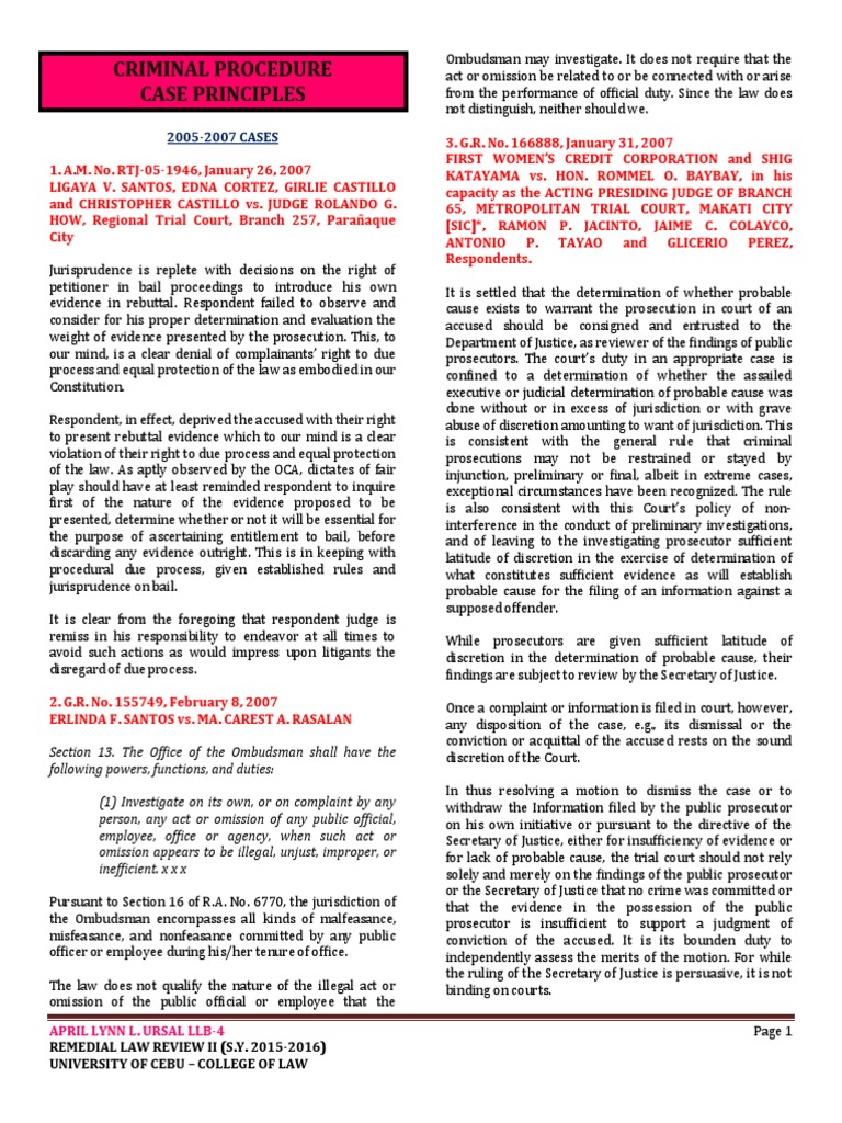 Criminal Procedure Case Principles | PDF | Extradition | Prosecutor