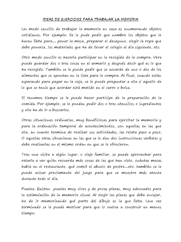 Ejercicios Para Trabajar La Memoria Pdf Memoria Imagen