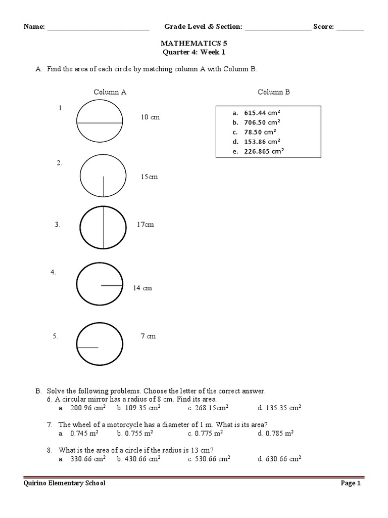 Mathematics 5: Area and Volume Exercises | PDF
