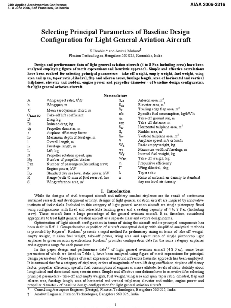 Selecting Principal Parameters of Baseline Design Configuration For ...