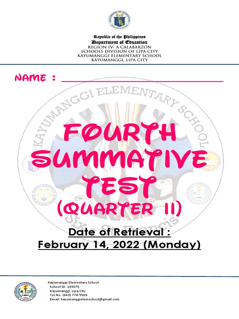 FOURTH summative-test-grade-6-BOOKLET | PDF