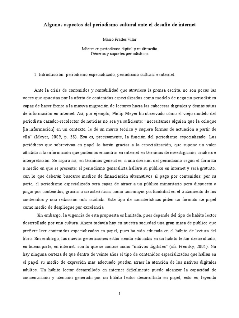 Prades Vilar Mario El Periodismo Cultural Ante El Desafc3ado de ...