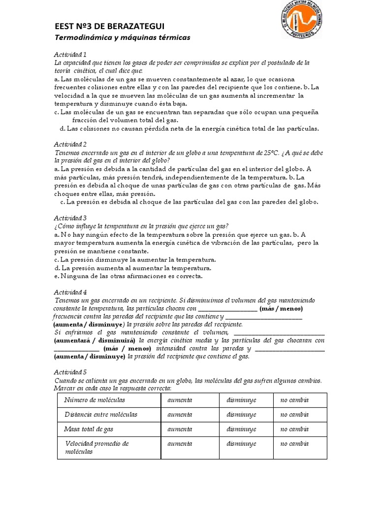Termodinamica TP N°6 | Descargar gratis PDF | Gases | Presión